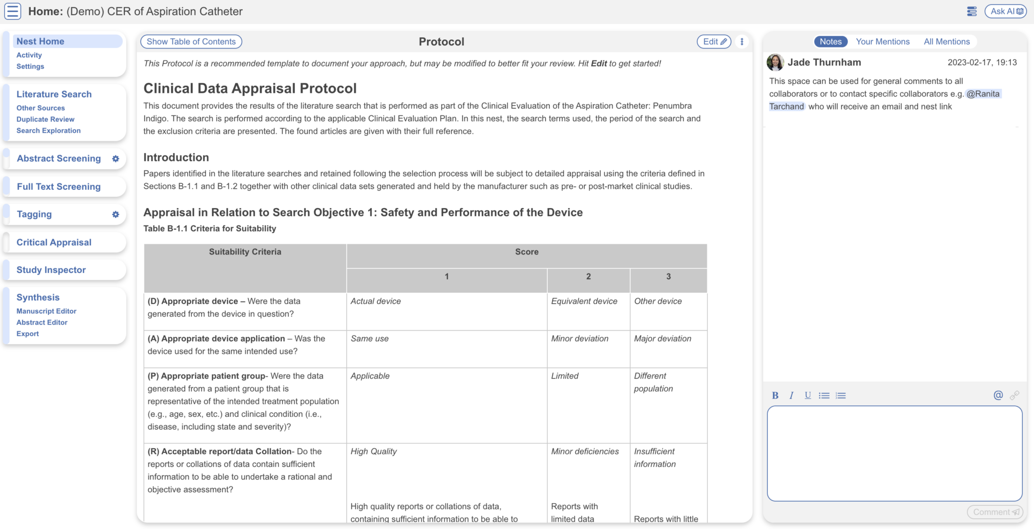 CER Demo Walkthrough: Aspiration Catheter – Nested Knowledge