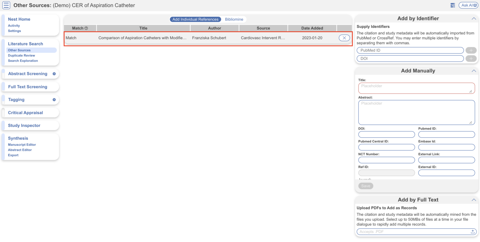 CER Demo Walkthrough: Aspiration Catheter – Nested Knowledge
