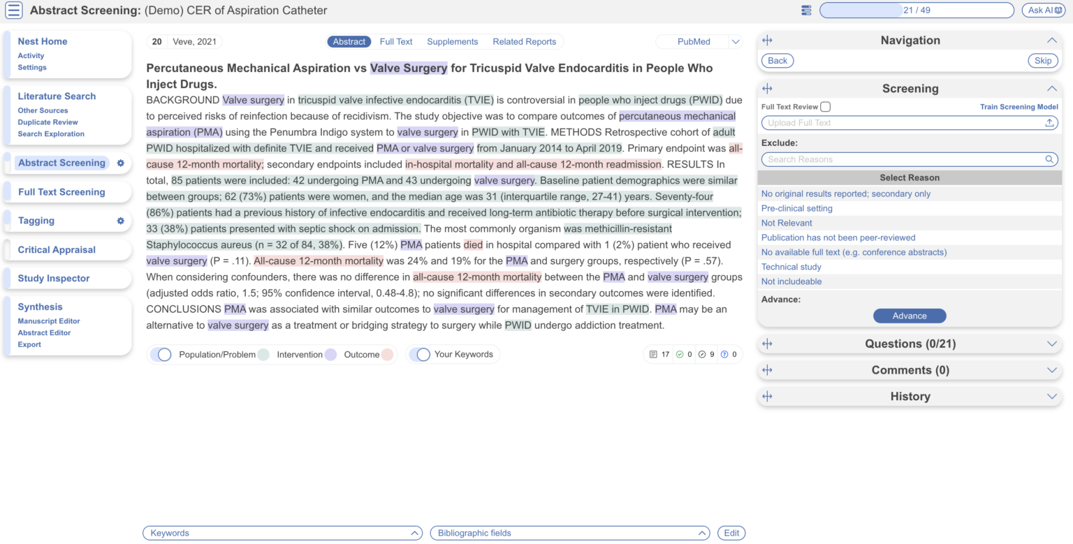 CER Demo Walkthrough: Aspiration Catheter – Nested Knowledge