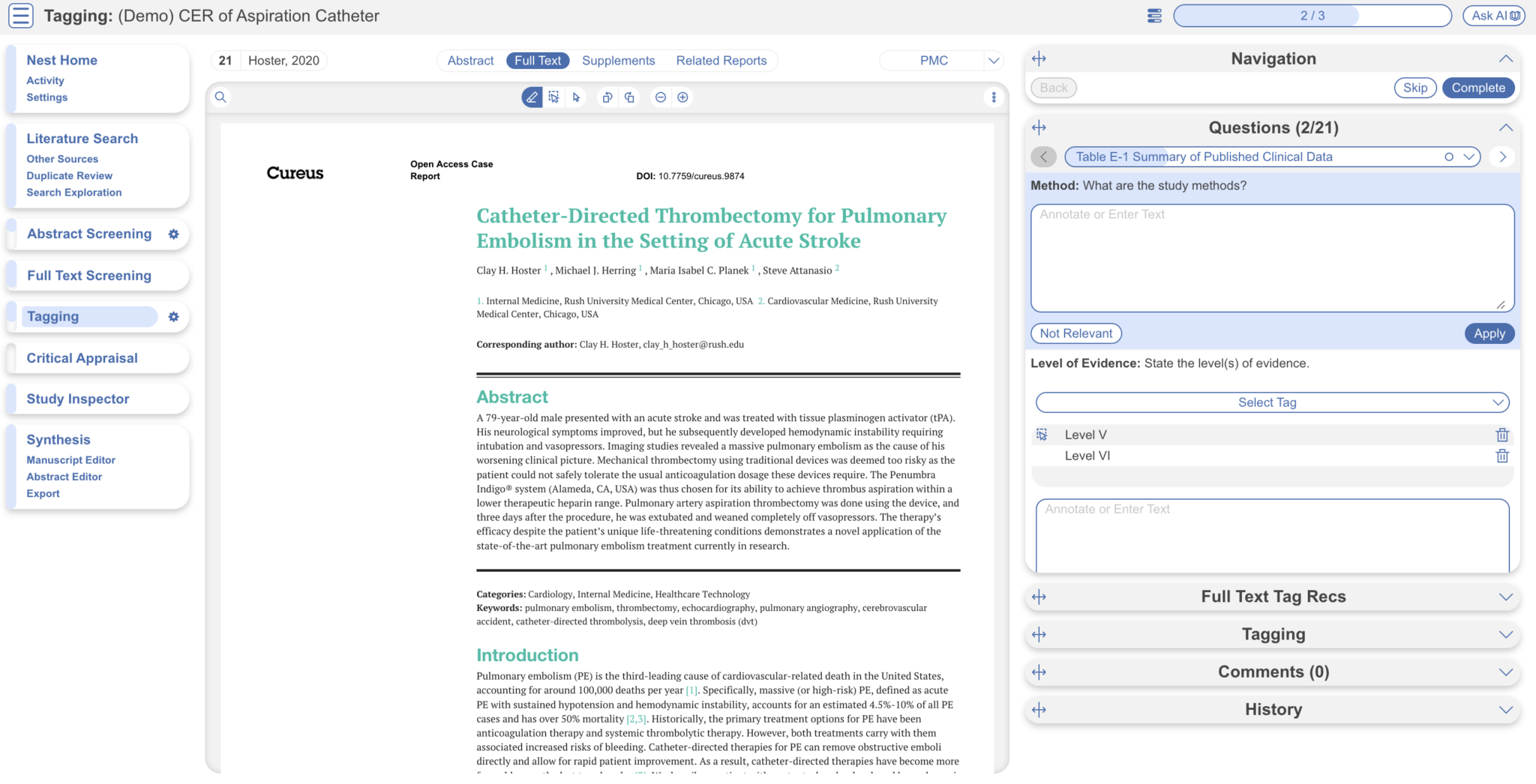 CER Demo Walkthrough: Aspiration Catheter – Nested Knowledge