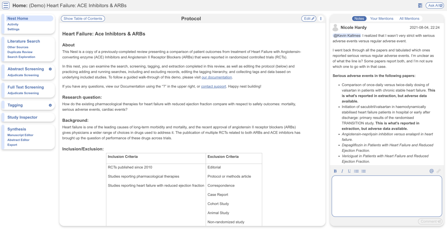 Demo Walkthrough: ACE Inhibitors & ARBs for Heart Failure – Nested Knowledge