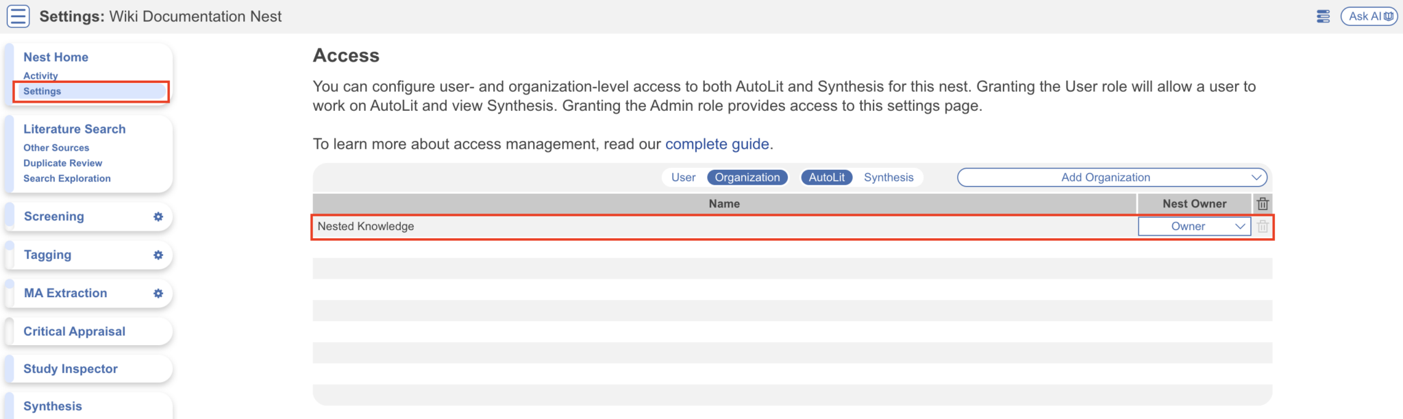Nest Settings – Nested Knowledge