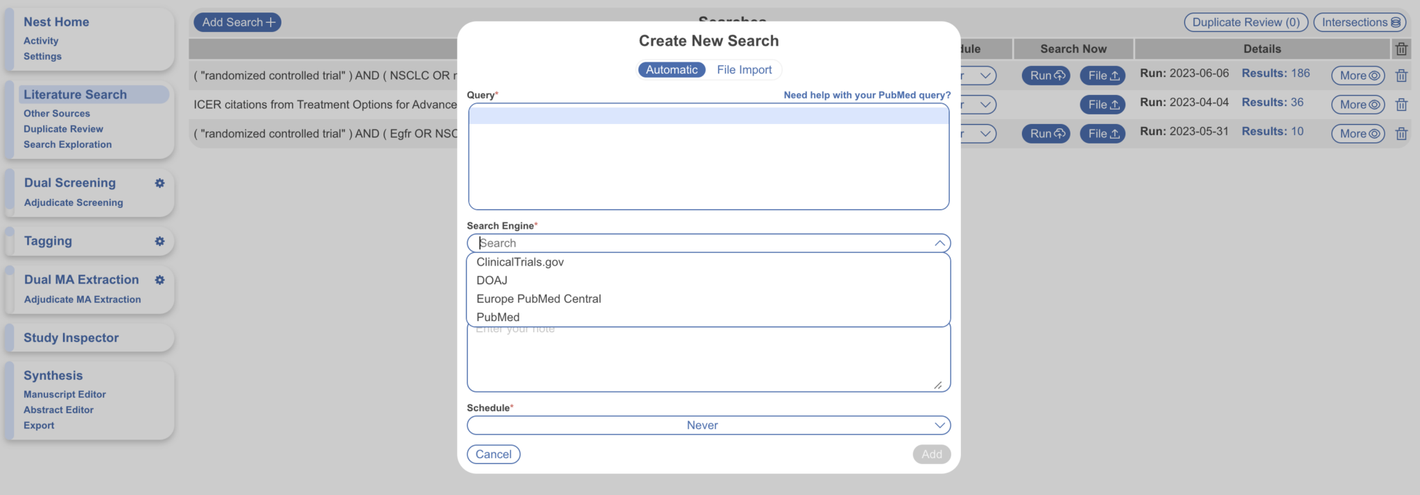 Automatic Search – Nested Knowledge
