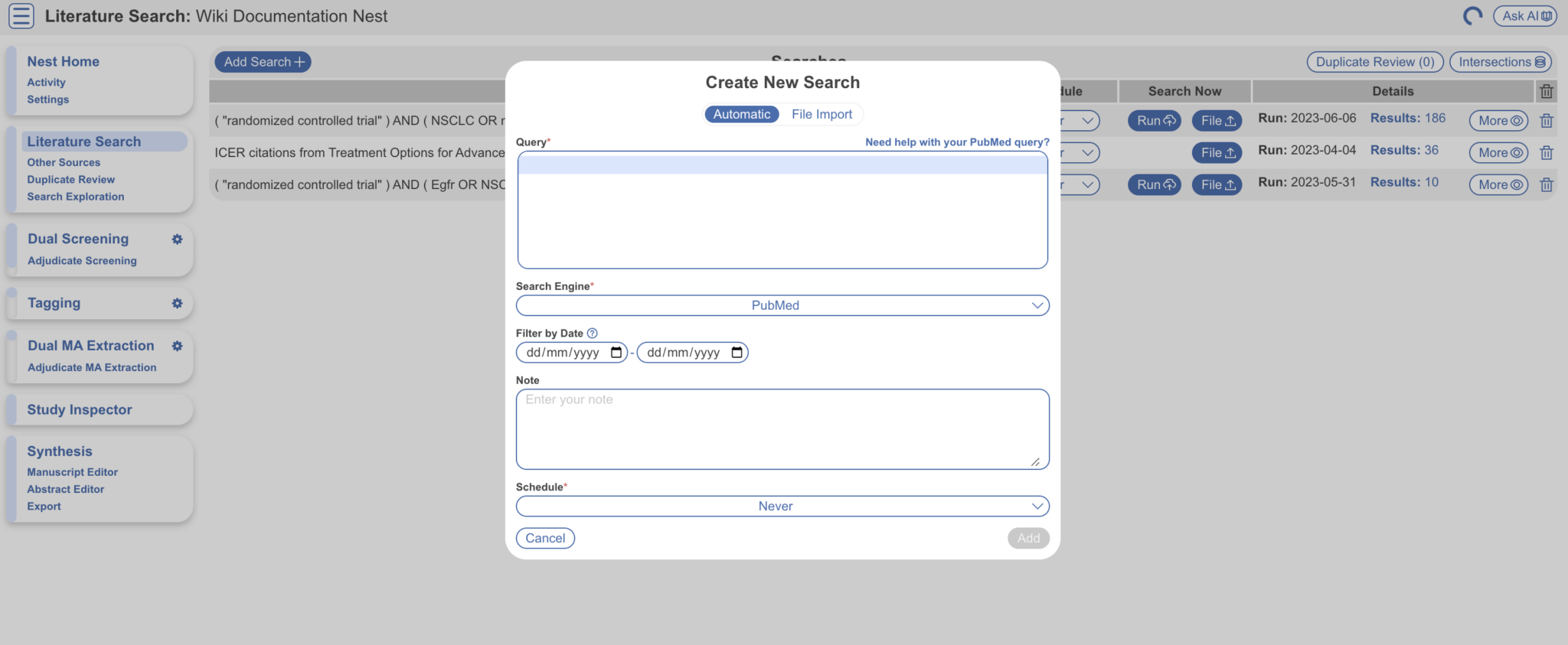 Automatic Search – Nested Knowledge